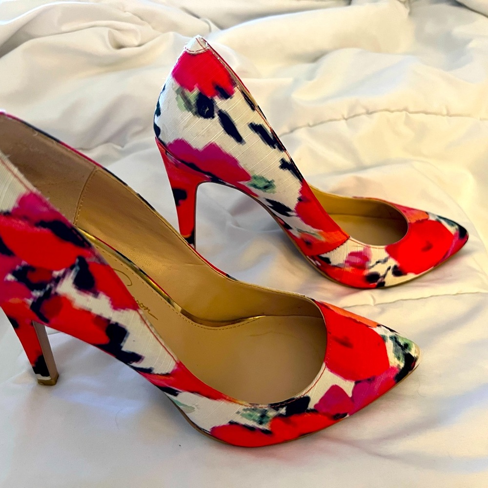 Jessica Simpson White With Red Floral Heels - Gem
